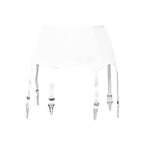 Women's Sexy Lace Garter Belt with 6 Straps Metal Clip Suspender for Thigh High Stockings (White, M)