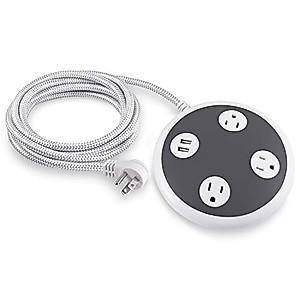 Jasco Surge Protector Power Strip with USB Charger, 3 Outlets, 2 USB Ports, 2.4A Fast Charging, 8 ft Braided Extension Cord, Flat Plug, 450 Joules, Etl Listed, Gray/White, 41386