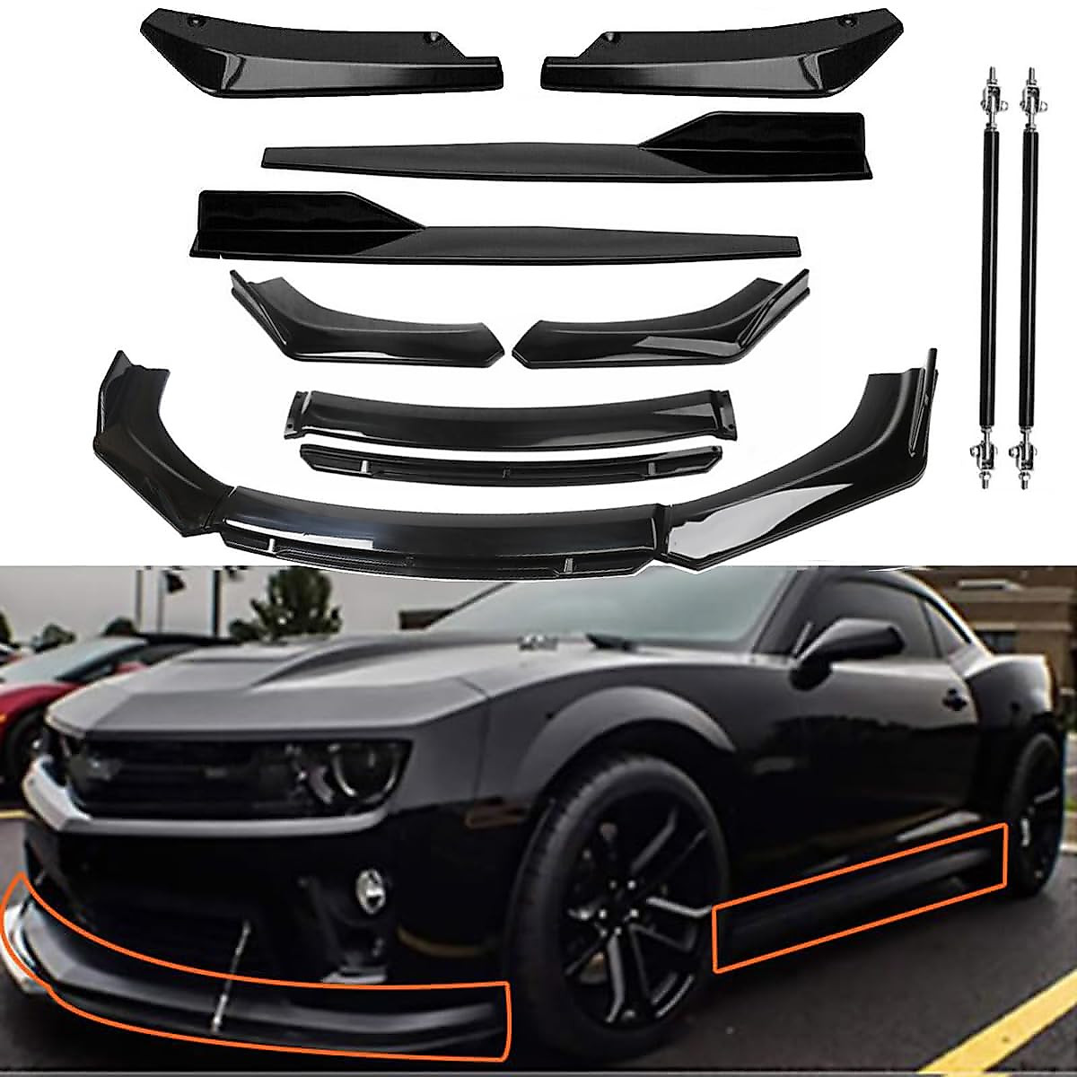 Gloss Black Bumper Lip Spoiler Splitter Fit for 1997-2002 2010-2021 Chevy Camaro LS LT1 SS Coupe Convertible Front Rear Body Kit Side Skirt