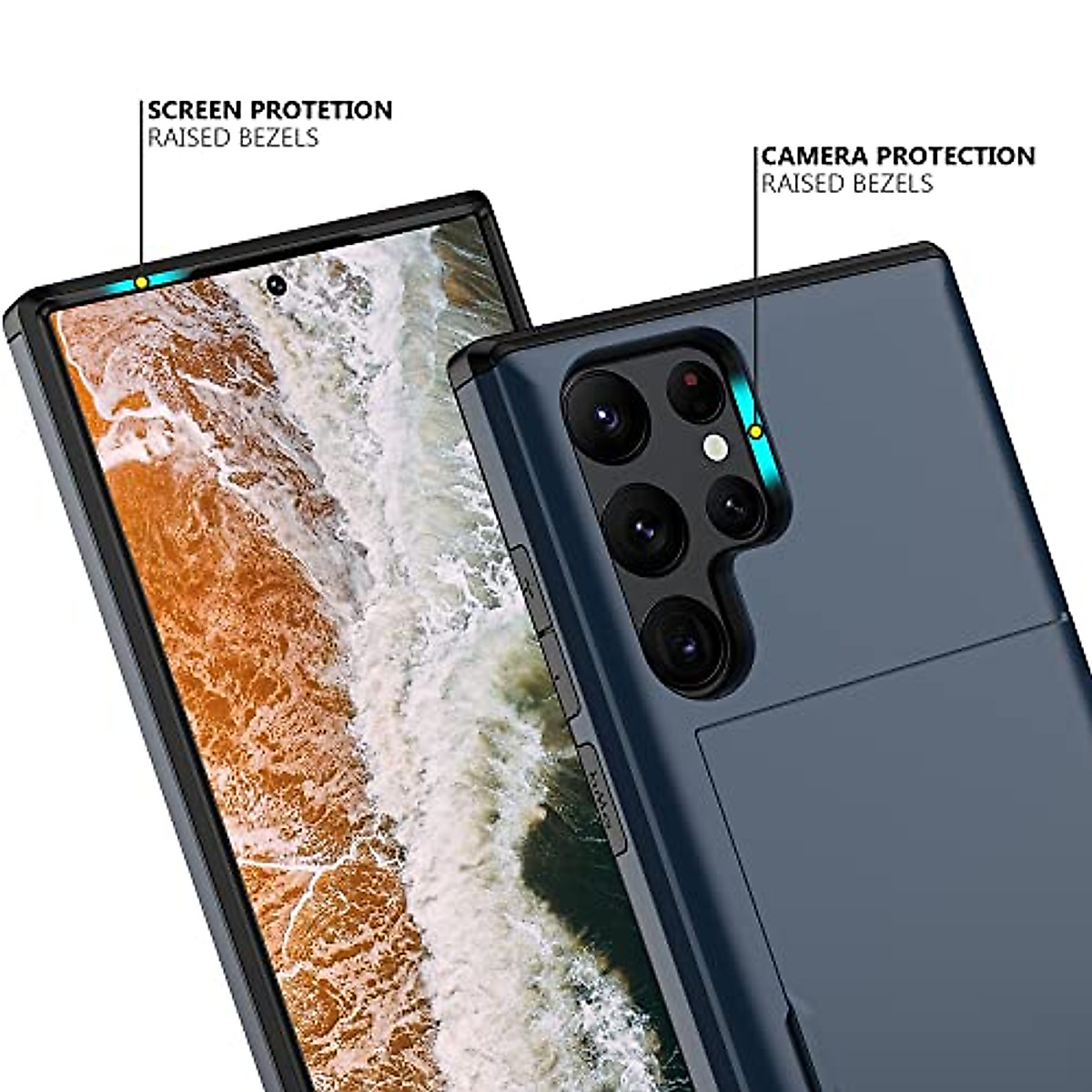 Nvollnoe for Samsung S23 Ultra Case with Card Holder 5G 6.8 inch Slim Dual Layer Heavy Duty Protective Galaxy S23 Ultra Case Hidden Card Slot Wallet Case for Samsung S23 Ultra(Blue)