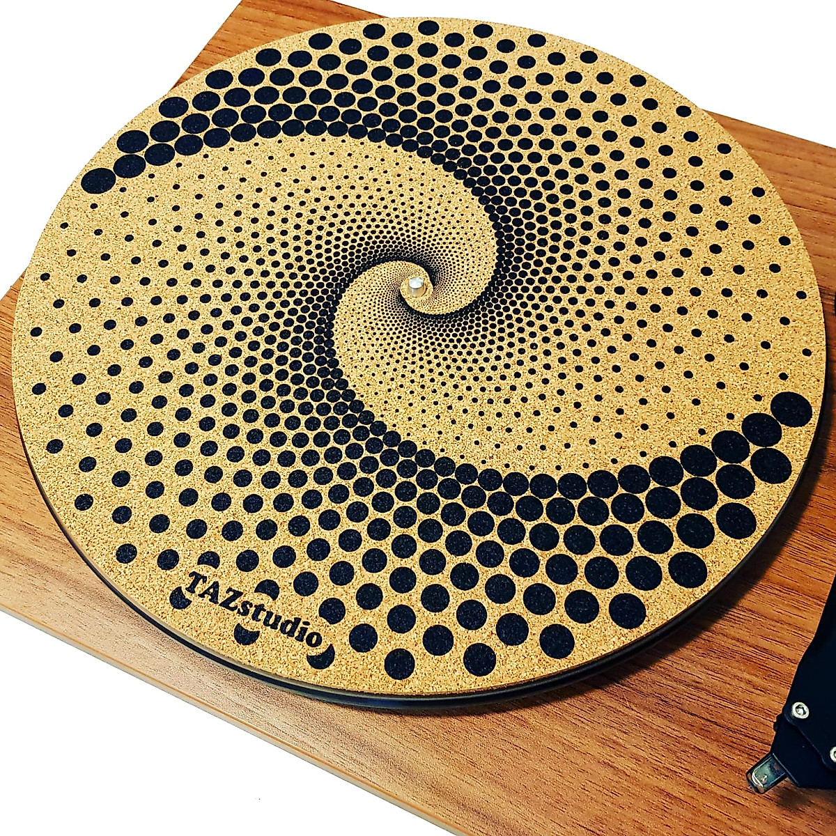 TazStudio Premium slipmat - Cork Turntable Mat for Better Sound Support on Vinyl LP Record Player - Cork mat Original Art Design - Psychedelic Geometric Dots Art (4mm Thick)-m3