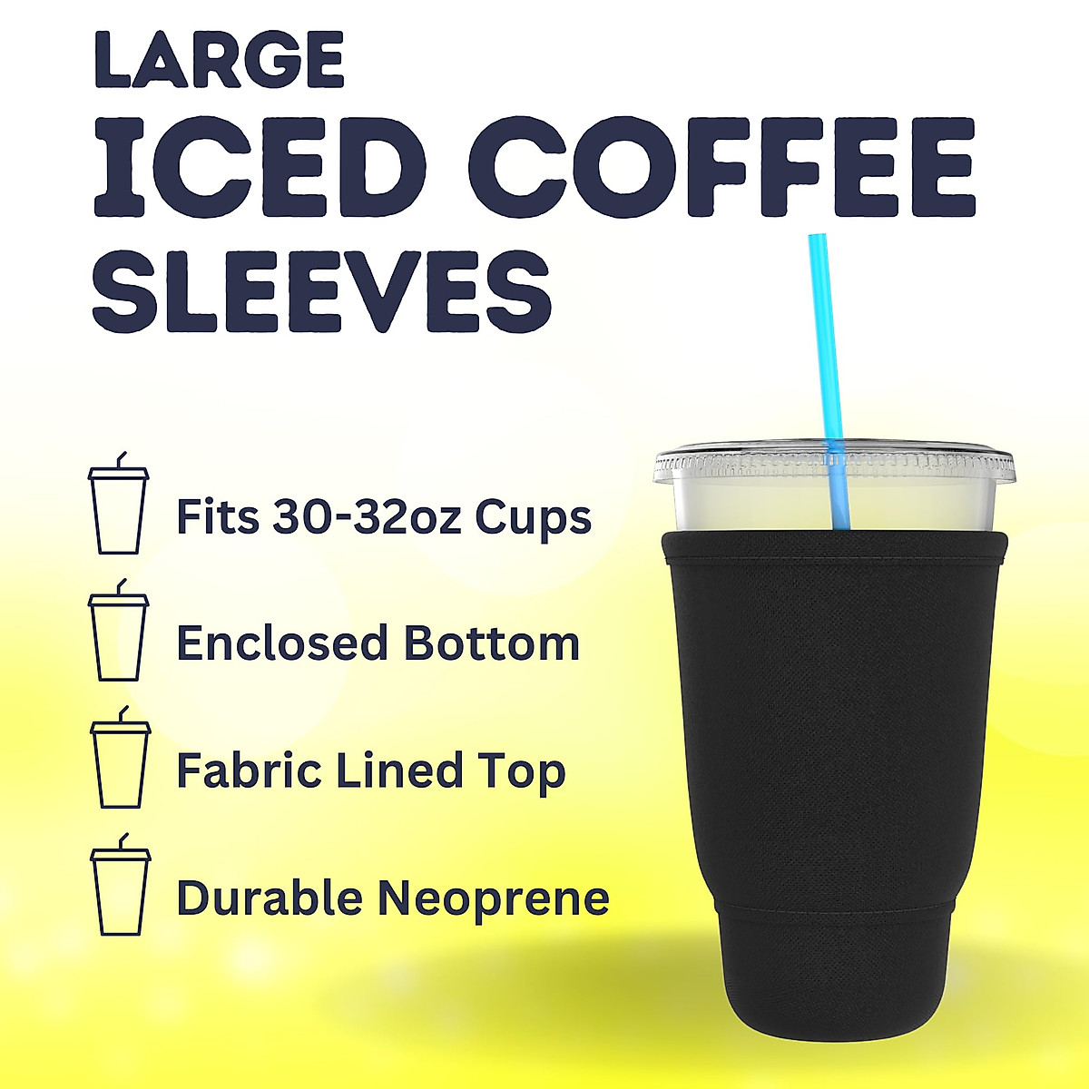 TahoeBay Iced Coffee Sleeves (4-Pack) Fits Large Drive-Thru Cups - Insulated Holders for Cold Drinks, Boba Tea, Shakes, Juice (Multicolor)
