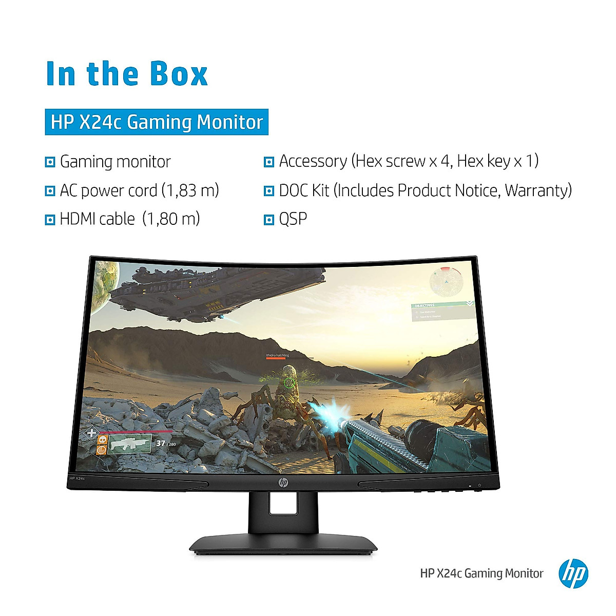HP X24c Gaming Monitor | 1500R Curved Gaming Monitor in FHD Resolution with 144Hz Refresh Rate and AMD FreeSync Premium | (9EK40AA) (Renewed)