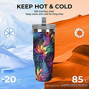 Colorful Flower Tumbler 30oz Large Capacity Car Cup with Handle Fit in Any Car Cup Holder Stainless Steel Leakproof Insulated Coffee Tumblers with Lid And Straw