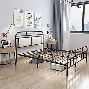 KARHIBLY Metal Queen Bed Frame with Upholstered Headboard and Footboard, Modern Metal Platform Bed with Premium Steel Frame, Noise-Free, No Box Spring Needed,Black