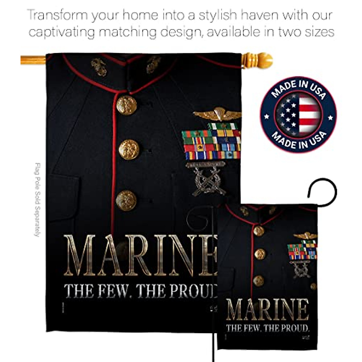 Dress Blue Marine Garden House Flag - Set Armed Forces Corps USMC Semper Fi United State American Military Veteran Retire Official - Banner Small Yard Gift Double-Sided Made in USA 28 X 40