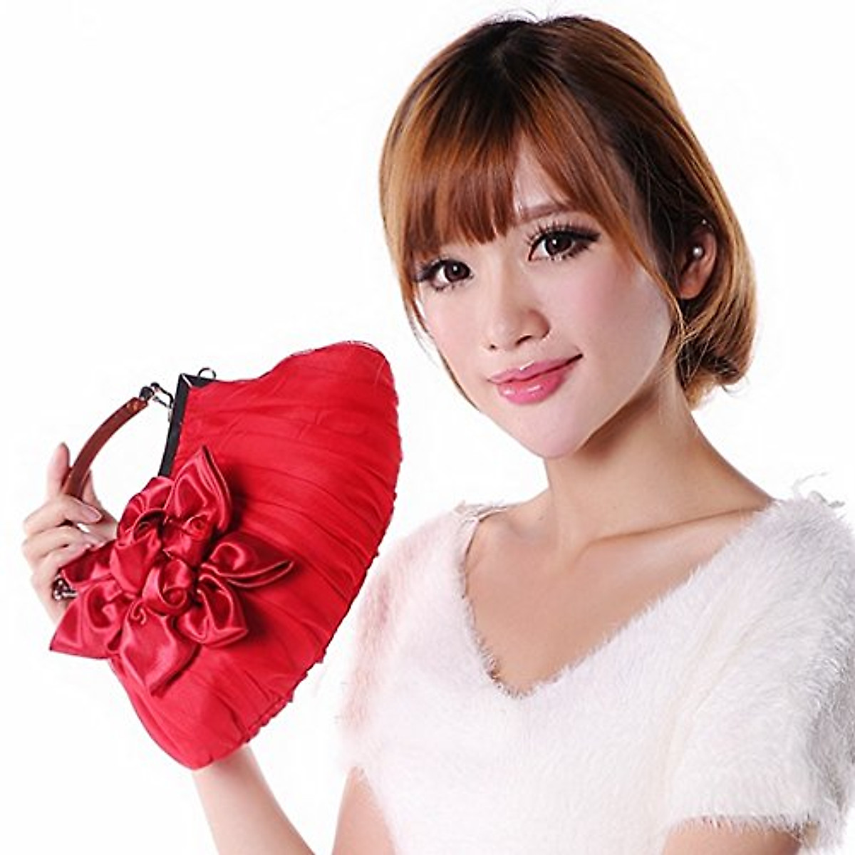 Thenice Women's Silk Flowers Wedding Evening Bags Clutch (Red)