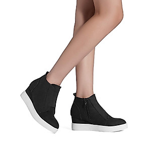 DREAM PAIRS Women’s Platform Wedge Sneakers Ankle Booties,Size 6,Black,Wedge-SNKR