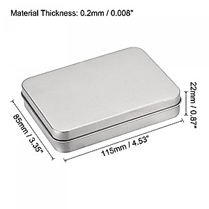 uxcell Metal Tin Box, 6pcs 4.53" x 3.35" x 0.87" Rectangular Empty Tinplate Storage Containers with Hinged Lids, Silver Tone