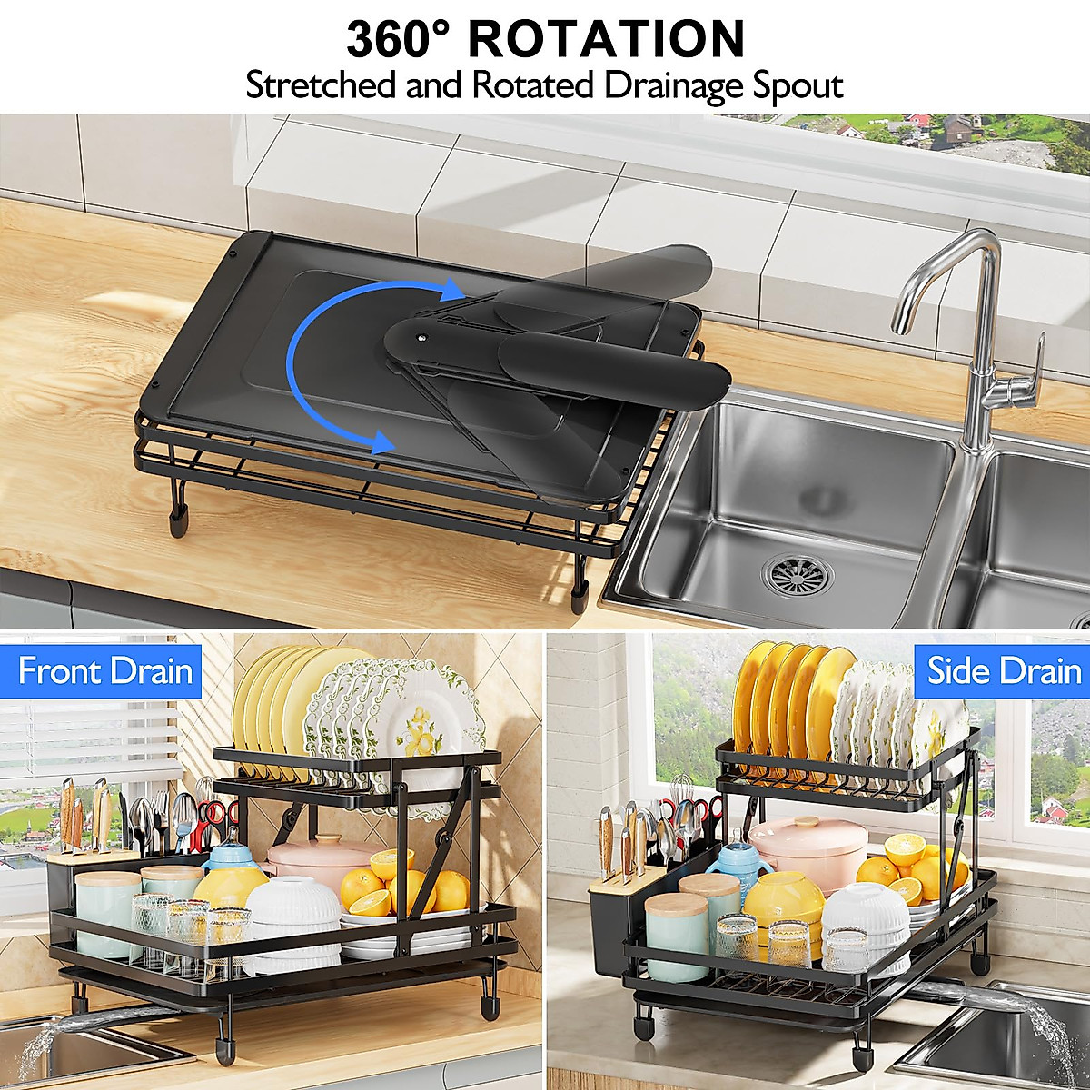 YKLSLH Dish Drying Rack, Collapsible Dish Racks for Kitchen Counter, 2 Tier Sturdy Dish Drainer with Utensil Holder-Kitchen Drying Rack