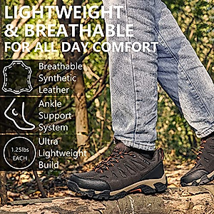 SHULOOK Men's Waterproof Hiking Shoes Lightweight Anti Slip Outdoor Ankle Boots Breathable Hike Trekking Trails Shoe Brown/Orange 10
