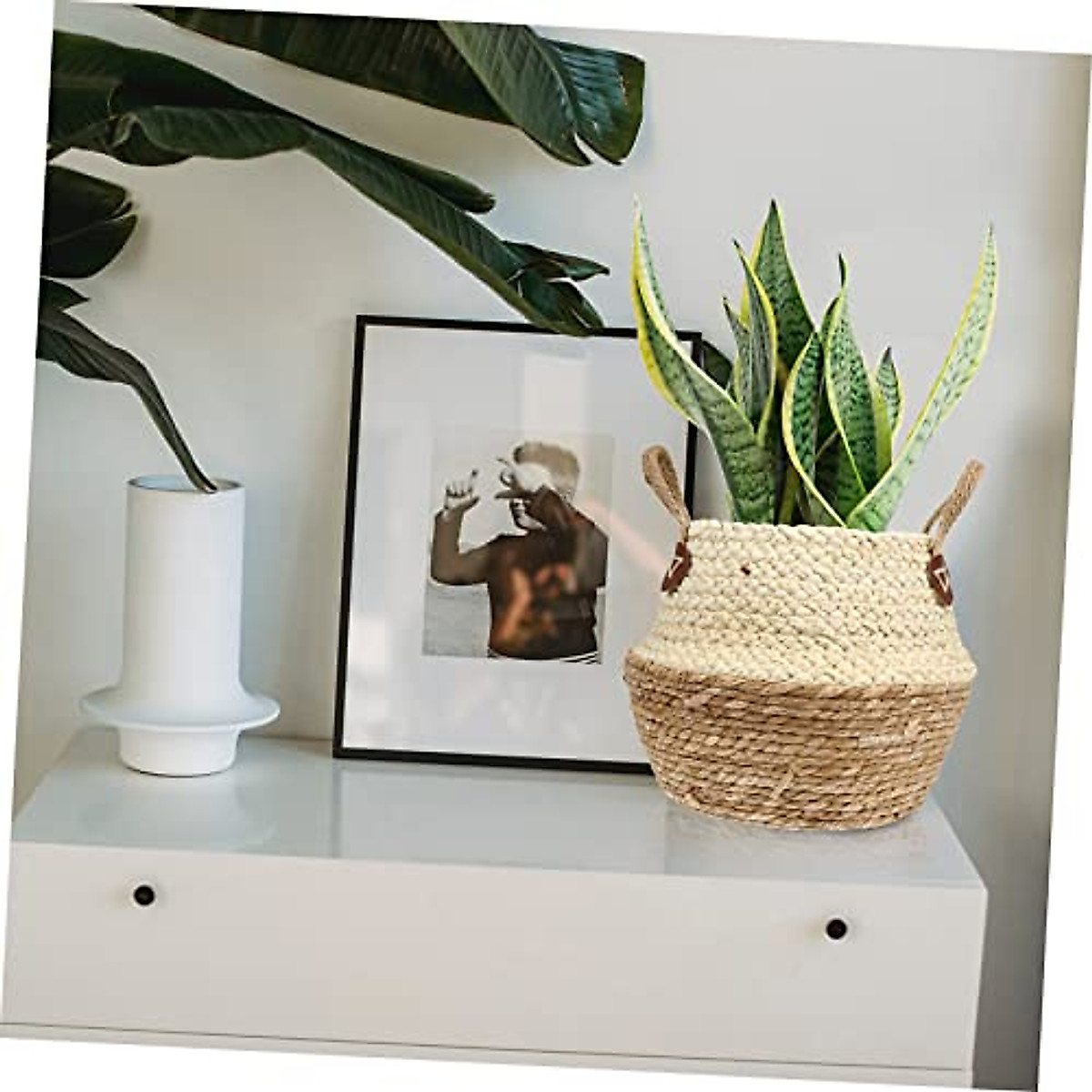 OFFSCH Woven Basket Woven Hamper Woven Storage Baskets Kids Basket Seagrass Belly Basket Seagrass Planter Woven Baskets Home Flower Basket Portable Basket Straw Flower Basket Beige Grass