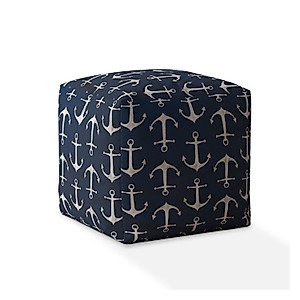 HomeRoots 17" Blue and Grey Twill Anchor Pouf Ottoman