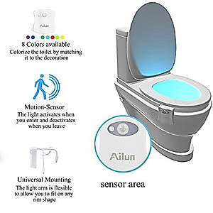 Toilet Night Light 2Pack by Ailun Motion Sensor Activated LED, 8 Colors Changing Toilet Bowl Illuminate Nightlight for Bathroom Battery Not Included Perfect with Water Faucet Light