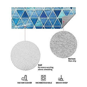 Welcome Mats, Blue Triangle Tile Pattern Door Mat, Non-Slip Absorbent Large 18x47 Inch Outdoor Indoor Mat Low-Profile Floor Mat Doormat for Entryway/Patio/Garage