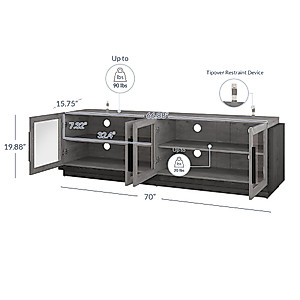 BELLEZE 70" TV Stand for TVs up to 75", Modern TV Cabinet & Entertainment Center with Shelves, Wood Storage Cabinet for Living Room or Bedroom - Brixston (Grey)