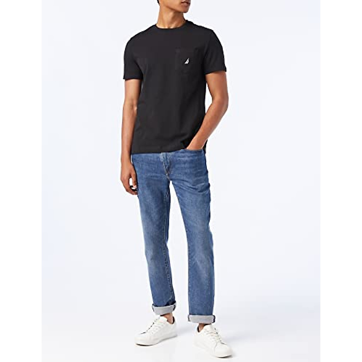 Nautica Men's Solid Crew Neck Short Sleeve Pocket T-Shirt, Black, Large