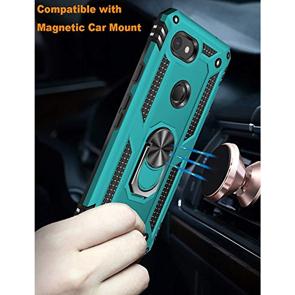 LUMARKE Google Pixel 3A Case with Screen Protector,Pass 16ft. Drop Tested Military Grade Cover with Magnetic Ring Kickstand Car Mount Holder,Protective Phone Case for Google Pixel 3A Teal