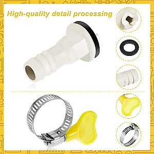 4 Pieces 15 mm/ 0.6 Inch Drain Hose Connector Elbow Fitting Air Conditioner Drain Hose Connector Air Conditioner Drain Hose Adapter with Stainless Steel Hose Hoop for Mini-Split and Window