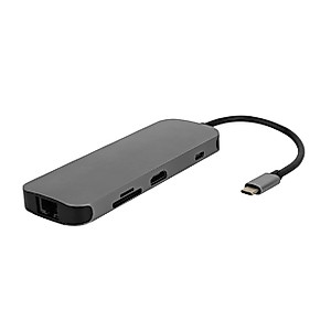USB C to HDMI HUB Adapter, 3.5mm Audio Jack, 3X USB 3.0 Super Speed 5Gbps, RJ45 Gigabit Ethernet [10/100/1000Mbps], SD and TF Card Reader, USB-C Female Power Delivery - 100W