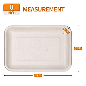 Celel 100 Pack 8 Inch Rectangle Paper Plates Heavy Duty, Bend-Resist Compostable 8 inch Disposable Trays for Taco, Burrito, Meat, Hot Dog