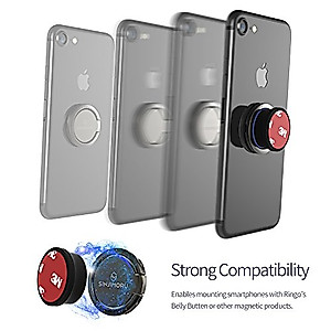 Sinjimoru Phone Ring Holder & Finger Ring Stand 360° Rotation, Phone Grip Kickstand for iPhone Attachable to Magnetic Car Mount Finger Loop for Cell Phone. Ringo Mini Metallic Black