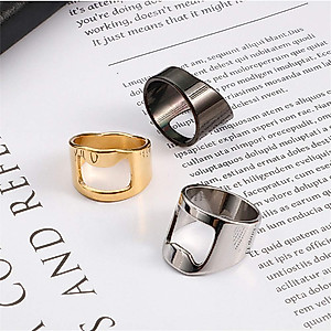 WOYNJI Stainless Steel Creative Beer Bar Tool Finger Bottle Opener Ring for Men Women, Silver Size 10