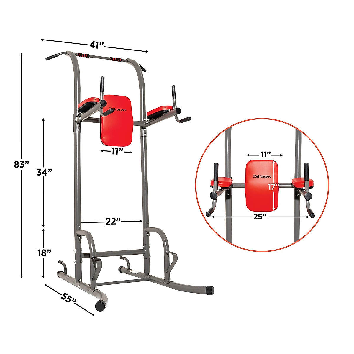 Retrospec Power Tower for Functional Fitness Home Gym Strength Trainer; Red Pads, (Model: 3431)