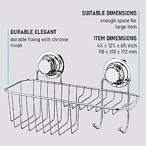 EDNA HOME Shower Organizer with Vacuum Suction Cups, Shower Caddy with 2 Levels, Rustproof Chrome Storage Basket, Bathroom Holder for Soap, Shampoo, Gel, Conditioner, Made in Europe