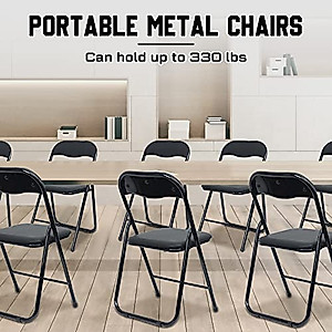Kathfly Steel Folding Chair Set Foldable Chair with Padded Seat Cushioned Metal Folding Chair Portable Stackable Commercial Seat for Reception Meeting Room Office, 330lbs Capacity (Black)