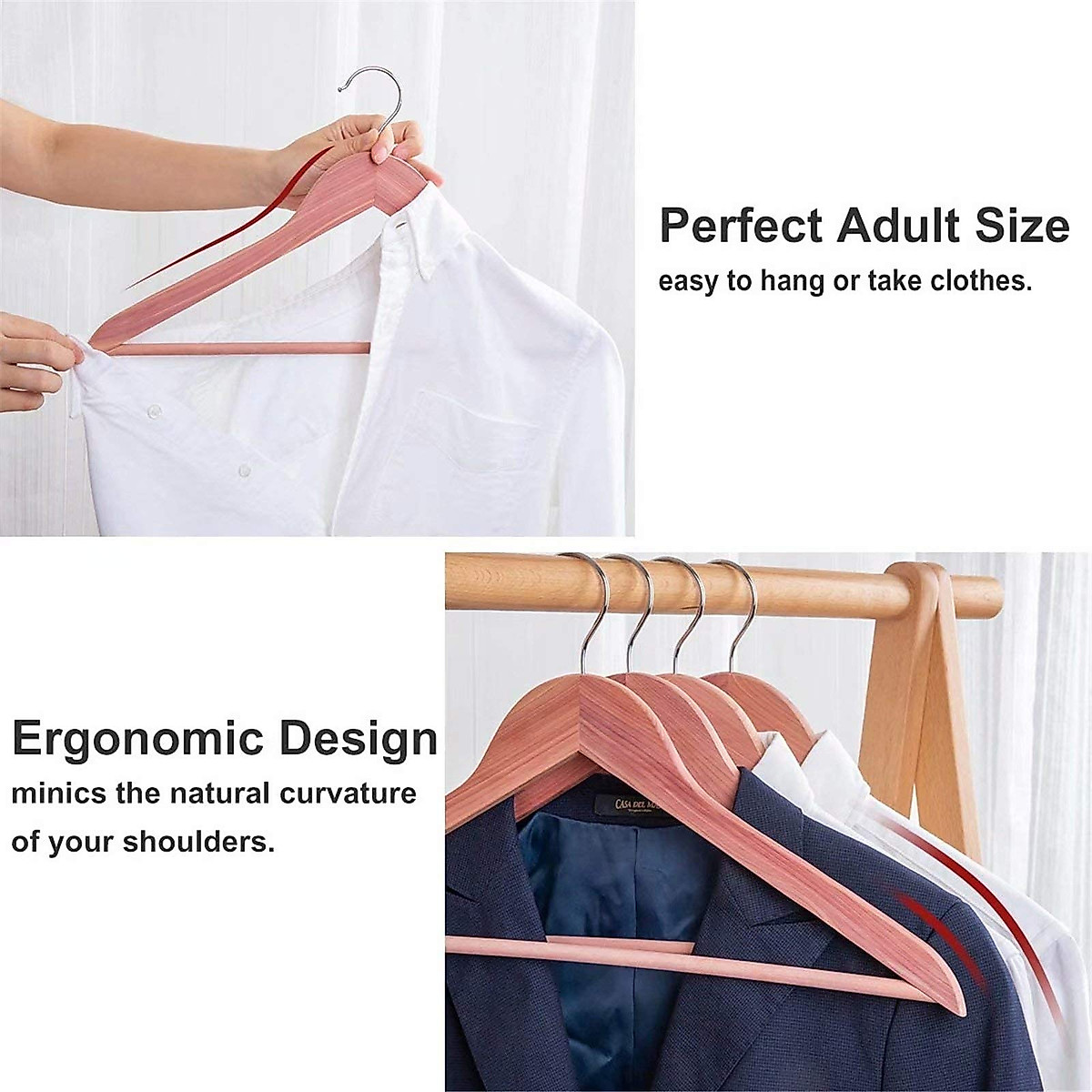 ELONG HOME American Red Cedar Hangers 20 Pack, Wooden Suit Hangers with 360° Swivel Hook, Smooth Surface Slim Cedar Wood Coat Hangers, Great for Refresh Closet