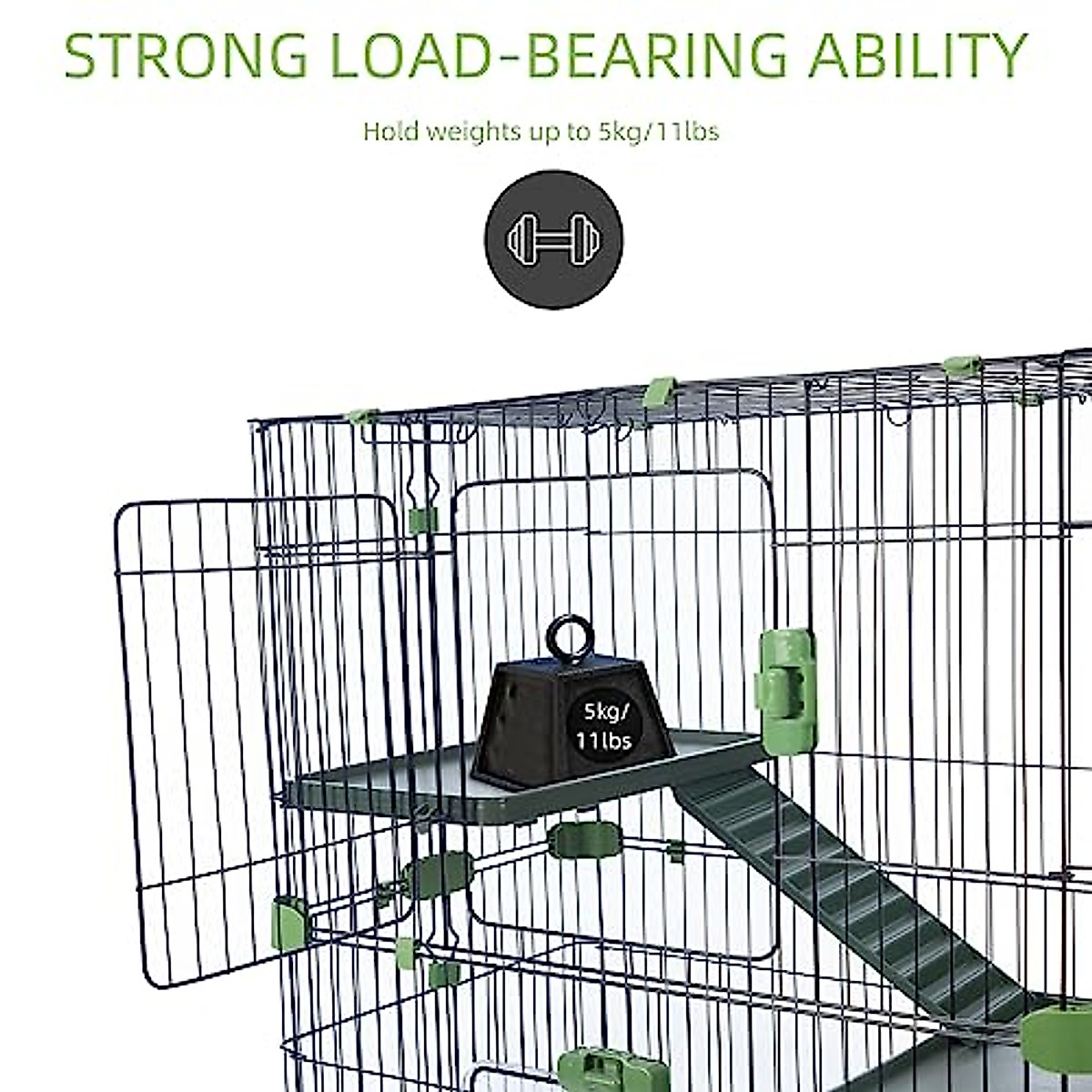 Yone jx je 4-Level Small Animal Cage Hutch with Wheels, Removable Tray, Platform and Ramp for Rabbit Bunny, Chinchillas, Ferret, Hedgehog & Gerbils (Green)