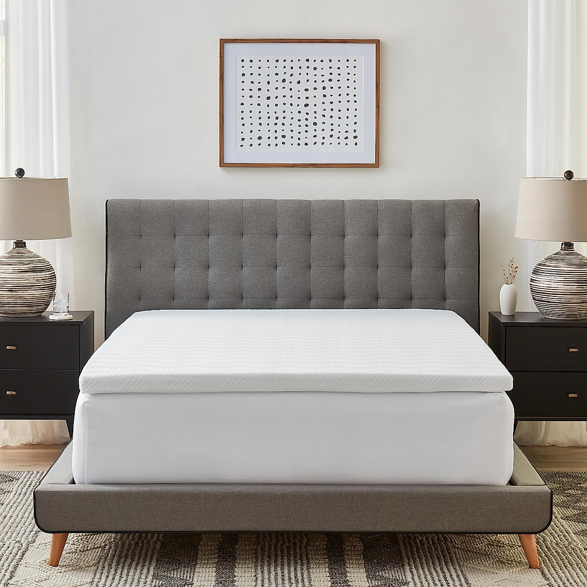 Bodipedic 2 Inch Memory Foam Mattress Topper, Gel Infused Mattress Topper, Luxury Circular-Knit Cover Included, CertiPUR-US Certified Foam, White