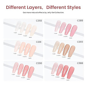 Beetles Gel Nail Polish Set, 6 Colors Jelly Gel Polish Nude Pink Gel Neutral Nail Art Design Translucent Gel Nail Kits Soak Off Uv Nail Lamp Cured Nail Manicure DIY Home for Women