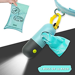 YUCHIYA Dog Poop Bag Dispenser with Flashlight|Dog Poop Bag Holder with Leash Clip|Hands-Free Leash Poop Bag Holder with Straps and 1 Roll Dog Waste Bags (Crystal Blue)