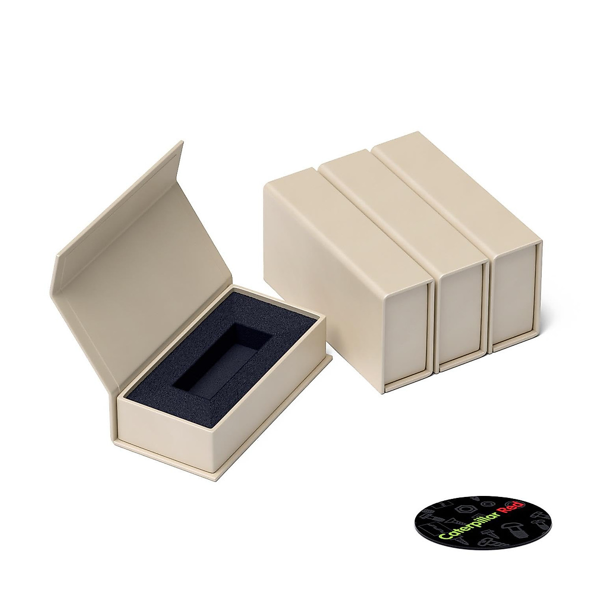 Caterpillar Red 4 x Magnetic USB Presentation Gift Boxes, Cream Colour, Flash Drives, Removable Drives, Wedding USB Box, Wedding Presentation Gift Box, Photography, 4, Present Gift