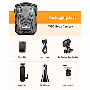 Losfom WD7 2K Body Camera, GPS 128G Body Worn Camera, Built-in 4600MAH Battery for 16H Recording, 1440P Body Mounted Camera，IP67 Waterproof Cam, Wearable Camera for Outdoor,Sport, Home