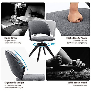 PSNL Mid-Century Modern Swivel Accent Chair Comfortable Home Office Computer Desk Chair No Wheels for Living Room with Breathable Fabric Upholstered Wood Legs (Armless, Dark Grey)