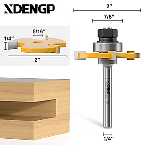 XDENGP Slot Cutter Router Bit 1/4 Shank, 3 Wing Slotting Cutter Router Bit for T-Molding Slot Cutting | 1/4" Carbide Height