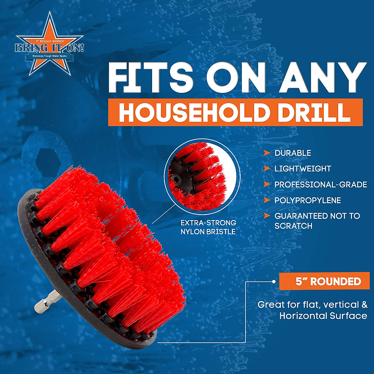 Grout Cleaner 5 Inch Flat Drill Brush | Tile and Grout Cleaner Tool Drill Brush Attachment | Bathroom and Shower Scrubber | Stiff Nylon Bristles Remove Soap Scum | Baseboard Cleaner Tool