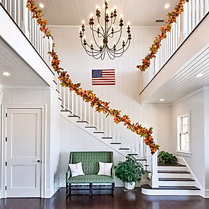 Artiflr 2 Pack Fall Maple Leaf Garland Clearance - 6.5ft/Piece Artificial Foliage Garland Autumn Hanging Fall Leave Vines for Indoor Outdoor Wedding Thanksgiving Dinner Party Decor