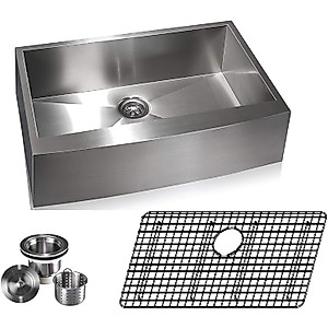 KABCO 33 Inch Big Single Bowl Apron Front Farmhouse Kitchen Sink with Sink Strainer and Sink Grid, Laser Cut Rust Resistant Sound and Heatproof Stainless Steel 16 Gauge Undermount Farmhouse Sink
