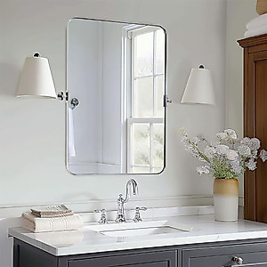 MOON MIRROR Polished Chrome Pivot Mirror for Bathroom, Tilt Bathroom Vanity Mirror,Rounded Rectangle Pivoting Mirror, Overall 24.33 x 28 inches(Mirror 20 x 28 inches)