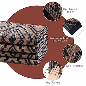 Outdoor Rugs for Patio Clearance - 5'x8' Waterproof Reversible Indoor Outdoor Rug Carpet, Portable Plastic Straw Rug for RV Camping, Picnic, Beach, Porch, Deck(Rug001#,Black&Brown)