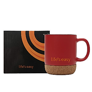 Life's Easy 12 oz Coffee Mug with Insulated Cork Bottom and Push-On Splash-Proof Lid - Red