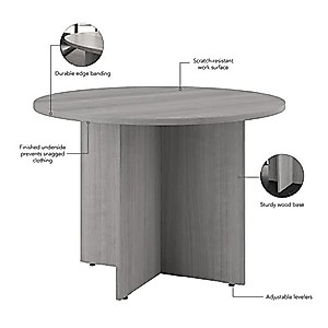 Bush Business Furniture 42W Round Conference Table with Wood Base in Platinum Gray