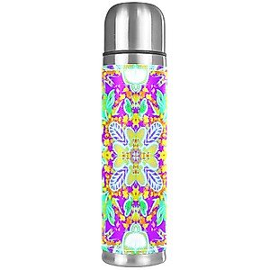 Stainless Steel Leather Vacuum Insulated Mug Flower Pattern Thermos Water Bottle for Hot and Cold Drinks Kids Adults 16 Oz