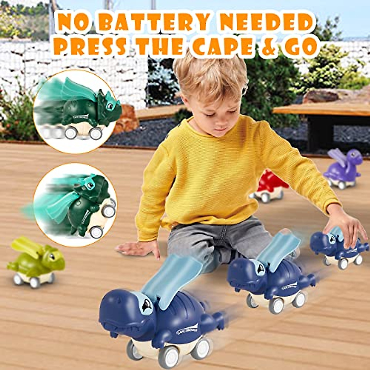 Dinosaur Toy Cars for Toddlers Boys Girls, Hoolicute 5 Pcs Dinosaur Toy Trucks, Press & Go Toys, Cloak Dino Cars Toddler Toys for 2 3 4 5 Year Old Baby Kids, Gift Toys Vehicles for Boys Girls