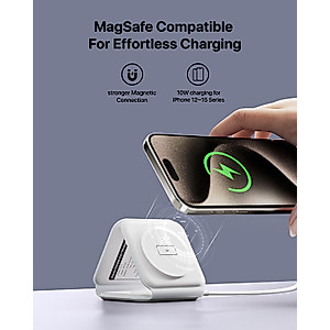 3-in-1-Wireless-Charger-for-Magsafe-iPhone 15/14/13/12 Apple Watch Airpods, Foldable-Travel-Charging-Station with Evolved Pro Magnetic Pad, Portable Essentials for Multiple-Devices Accessories