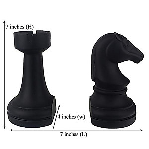 Decorative Chess Bookends for Shelves, Book Ends Decorative for Office Heavy Books, 7x7x4 inches, Black,1Pair/2Piece (Chess)
